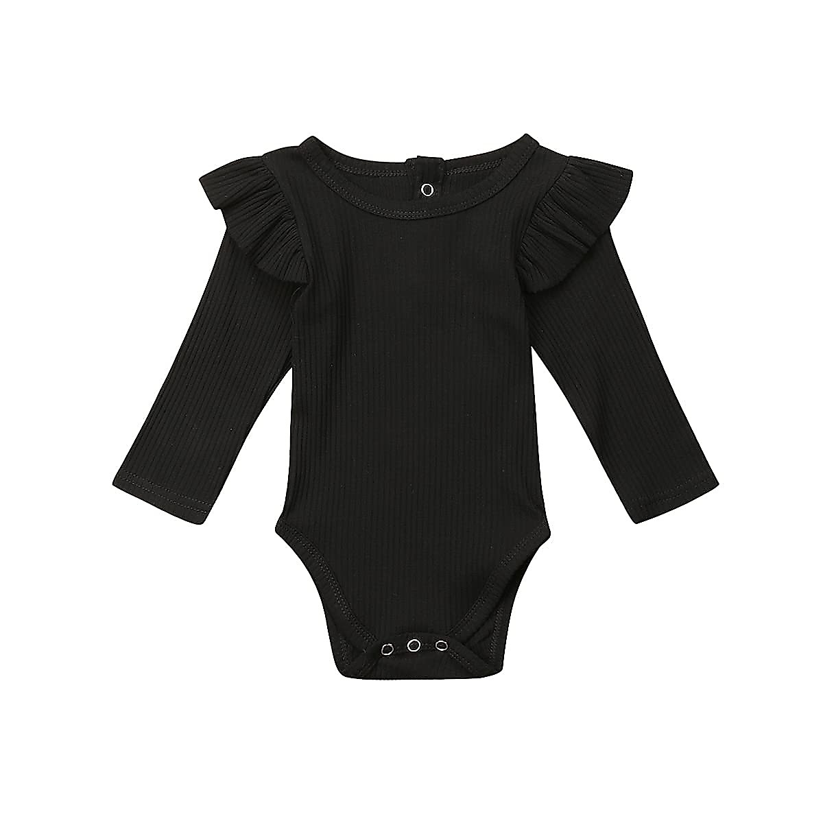 XARAZA Unisex Baby Boy Girl Long Sleeve Ruffle Romper Bodysuit Jumpsuit Tops Sweatshirt Winter Fall Spring Clothes (0-3 Months, Black)