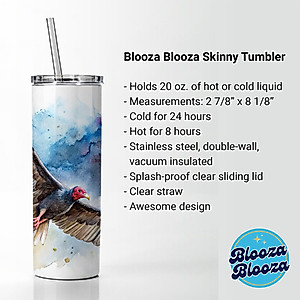 Black Turkey Vulture In Flight Watercolor Skinny Tumbler 20oz with Straw Insulated Water Bottle Gift