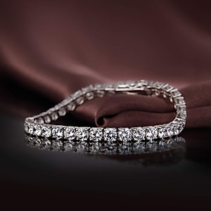 Tennis Bracelet Cubic Zirconia Bracelet for Women CZ Diamond Bracelet for Women Sterling Silver Bracelet Platinum Plated Tennis Bracelet Round Cubic Zirconia Women Bracelet Jewelry 4MM 6.5 Inch