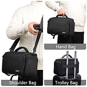 CADeN Compact Camera Shoulder Crossbody Bag Case Compatible for Nikon, Canon, Sony SLR/DSLR Mirrorless Cameras and Lenses Waterproof (1.0 L, Black)