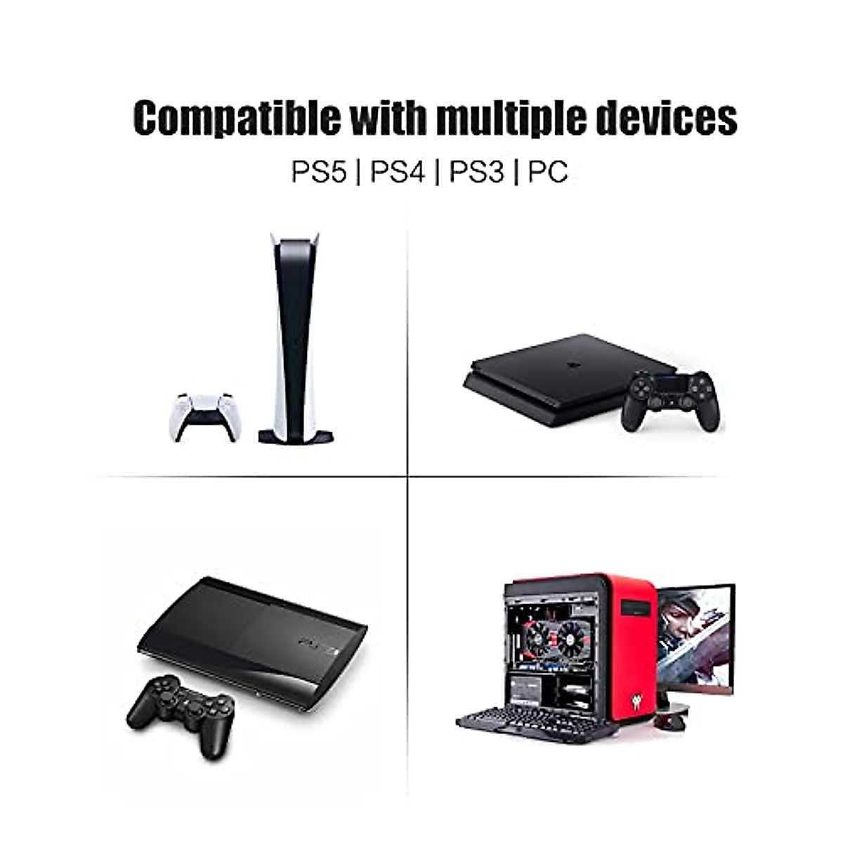 ECHZOVE USB HUB for PS5, Playstation 5 Accessories, High-Speed Data Transfer, Fast Charging Ports for DualSense Controller, Hub Adapter for Playstation 5 Disc & Digital Edition