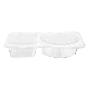 Restaurantware Futura 5 Ounce Snack Containers 100 Microwavable Sauce Containers - 2 Compartments Hinged Lid Clear Plastic Portion Cups For Condiments Or Dips