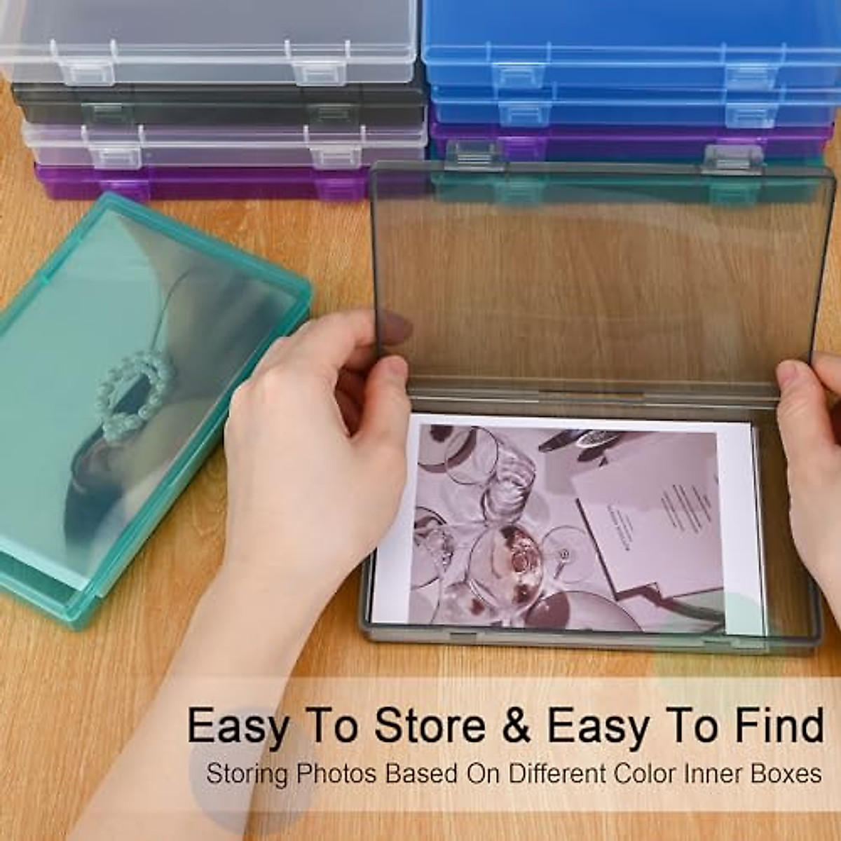 Bluedale Photo Storage Box with Zipper, 10 Inner 4 x 6 Photo Cases Hold 1000 Pictures, Waterproof Photo Organizer Containers, Scrapbook Keeper with Handle for Seed, Picture, Craft Storage
