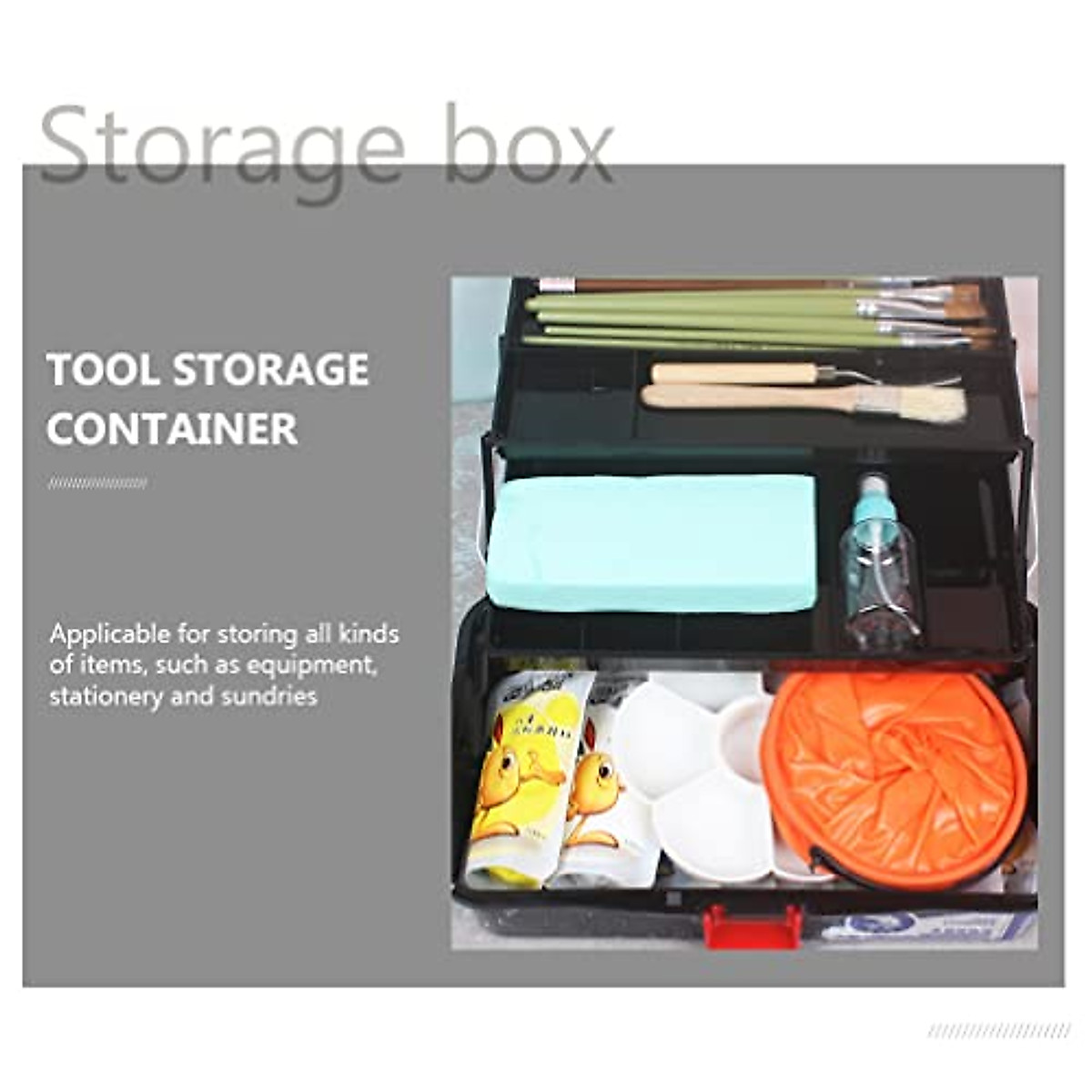 Yardwe 3- Layer Plastic Organizer Box Sewing Box Multipurpose Organizer with Removable Tray Portable Handled Storage Case for Art Craft and Cosmetic Black