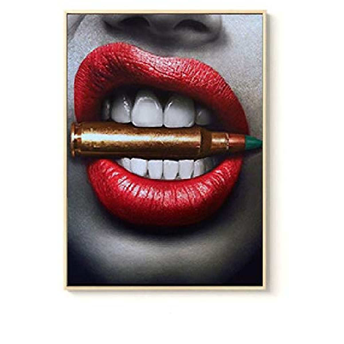 Red Lips Series: 【Bite】-Spray Painting Core Modern Fashion Sexy Red Lips Nordic Style Room Decoration Painting Wall Painting Wall Art Pictures Set of 3（11.8"X15.75"）【No Frame】
