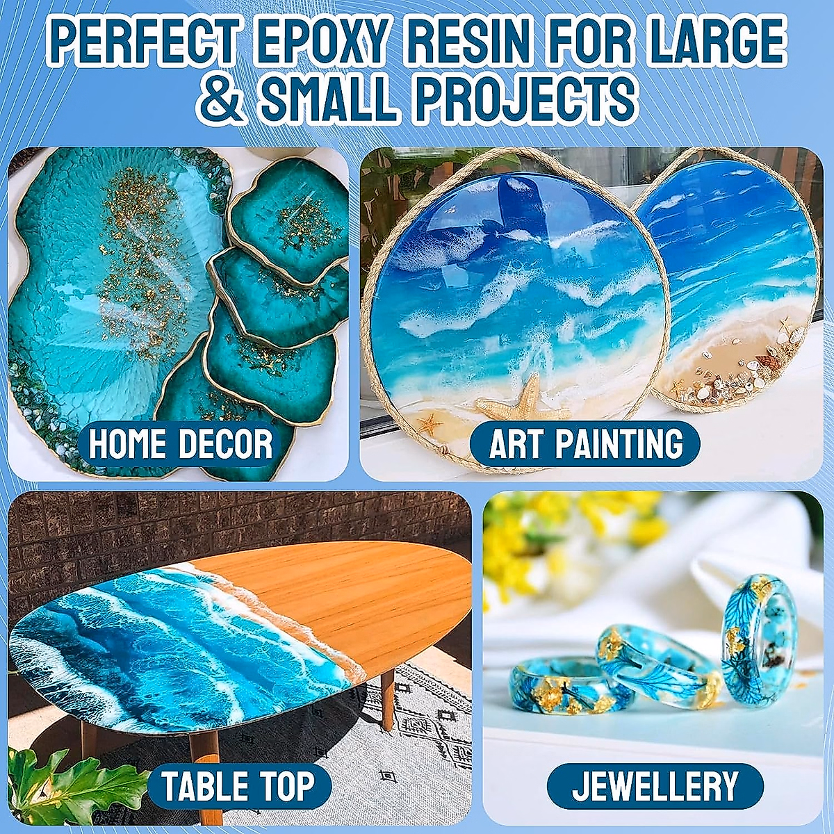 JDiction Fast Cure Epoxy Resin 1Gallon- 4 Hours Demold Upgrade Formula, Fast Curing and Bubbless Epoxy Resin, Crystal Clear Epoxy Resin Kit Self Leveling and Easy Mix for Art, Craft, Jewelry