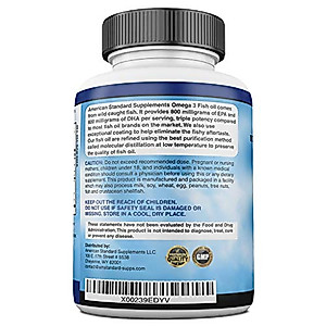 American Standard Supplements Triple Strength Omega-3 Fish Oil – Ultra-Potent Non-GMO Omega-3 Supplement – 2,000mg Fish Oil, 800mg EPA, 600mg DHA for Improved Heart, Joint, Skin Health – 120 Softgels