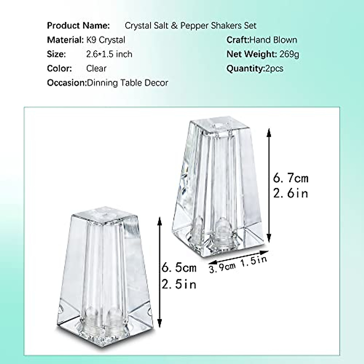 Set 2 Mini Crystal Salt & Pepper Shakers Set,Modern Art Glass Kitchenware Ornaments,Essential Dining Table Refillable Tool Creative Housewarming Gift