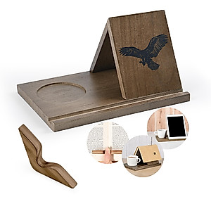 TEGIVONA Wood Small Bookshelf, Triangle Bookmark with Book Page Holder, Night Stand Book Holder, Mini Bookcase Rest with Coffee Drink Holder for Office, Book Rest and Mug Stand, Gifts for Book Lover