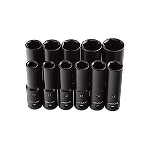 ARCAN PROFESSIONAL TOOLS 1/2 Inch Drive Deep Impact Socket Set, Metric, 10mm - 24mm, Cr-V, 11-Piece (AS21211MD)