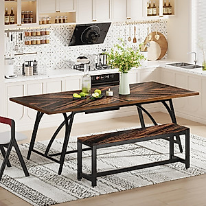 Tribesigns Extra Long Dining Table for 6, 70.8-Inch Rectangle Kitchen Table with Stylish Metal Legs, Large Business Restaurant Table, Only Table, Easy Assembly, Brown