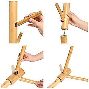 C&AHOME Bamboo Coat Rack Stand with 8 Hooks, Wooden Coat Tree Adjustable Sizes, Entryway Hall Tree Free Standing Coat Hanger Stand for Hat, Bag, Clothes, Jacket, Natural