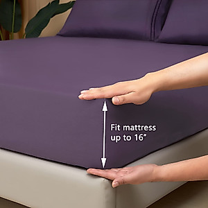 Mejoroom Full Size Sheet Sets - 1800 Collection Microfiber Bed Sheet Set with 16 Inch Deep Pocket Fitted Sheet, Soft, Breathable, Wrinkle, Fade & Stain Resistant - 4 Piece (Full, Purple)