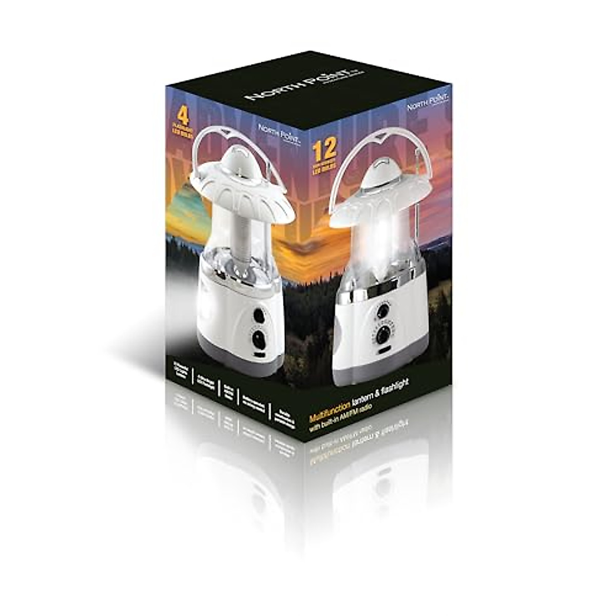 Northpoint Multifunctional Radio Camping Lantern, Battery Powered, LED Lantern, Tent Light, Perfect Lantern Flashlight for Hurricane, Emergency, Survival Kits, Hiking, Fishing, Home Decor , White, 10"x6"x6"