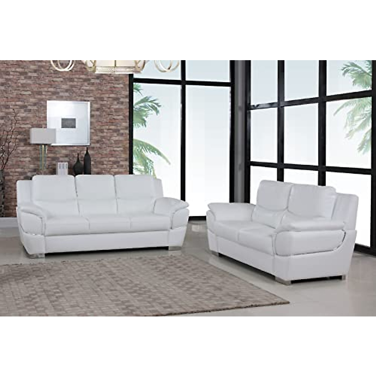 Blackjack Furniture Binion Leather Match Upholstered Modern Living Room Sofa, White