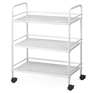 Yaheetech 3 Tier Durable Metal Multi-Purpose Rolling Utility Cart, Rolling Storage Craft Cart Kitchen Cart with Handle and Locking Wheels for for Office Bathroom Kitchen Laundry, White