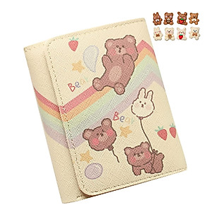 JELLYEA Kawaii Bear Wallet Cute Cartoon Card Holder Small Wallet Purse Anime Girls Front Pocket Folded Wallet (2)