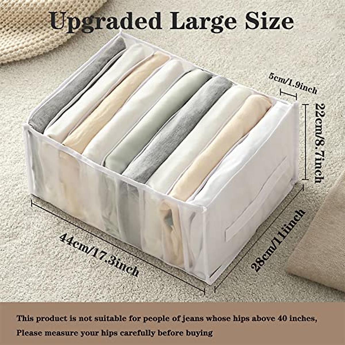 2 Pack Wardrobe Clothes Organizer, 9 Compartment Large Clothes Drawer Organizer Closet Divider with Handle, Widen Thicken Washable Foldable Clothes Storage Box for Jeans Pants Leggings Folded Clothes