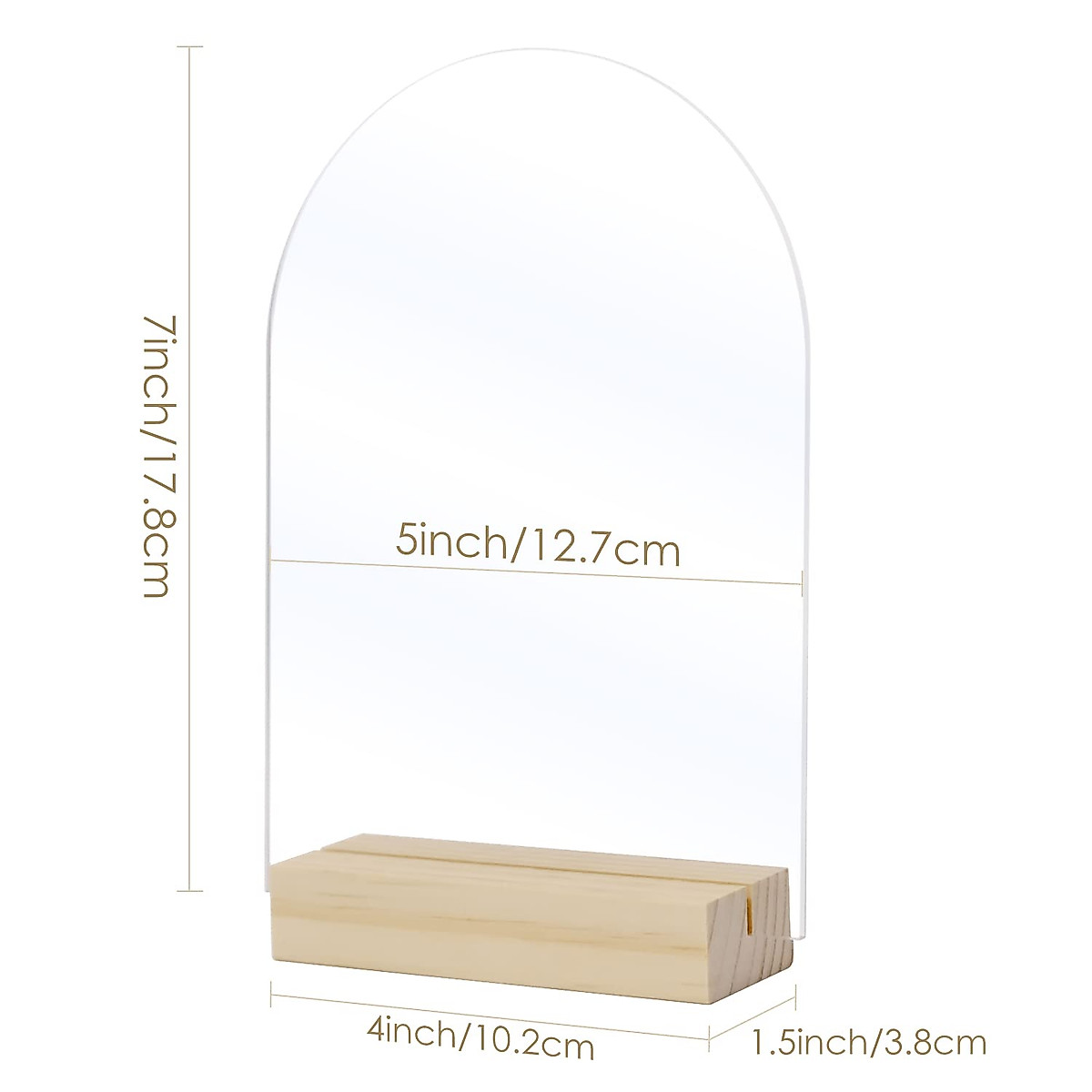 JINMURY Clear Arch Acrylic Sign with Wood Stand-10 Pack 5x7 Inch Blank Arched Acrylic Sheets with Wood Base, DIY Acrylic Arch Sign Blank for Wedding Table Numbers Menu Signs Bar List Sign