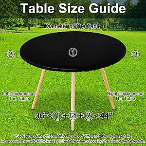 Smiry Round Table Cloth Cover, Elastic Fitted Flannel Backed Vinyl Tablecloths for 36"-44" Round Tables, Waterproof Wipeable Table Covers for Indoor, Outdoor, Picnic and Camping, Black