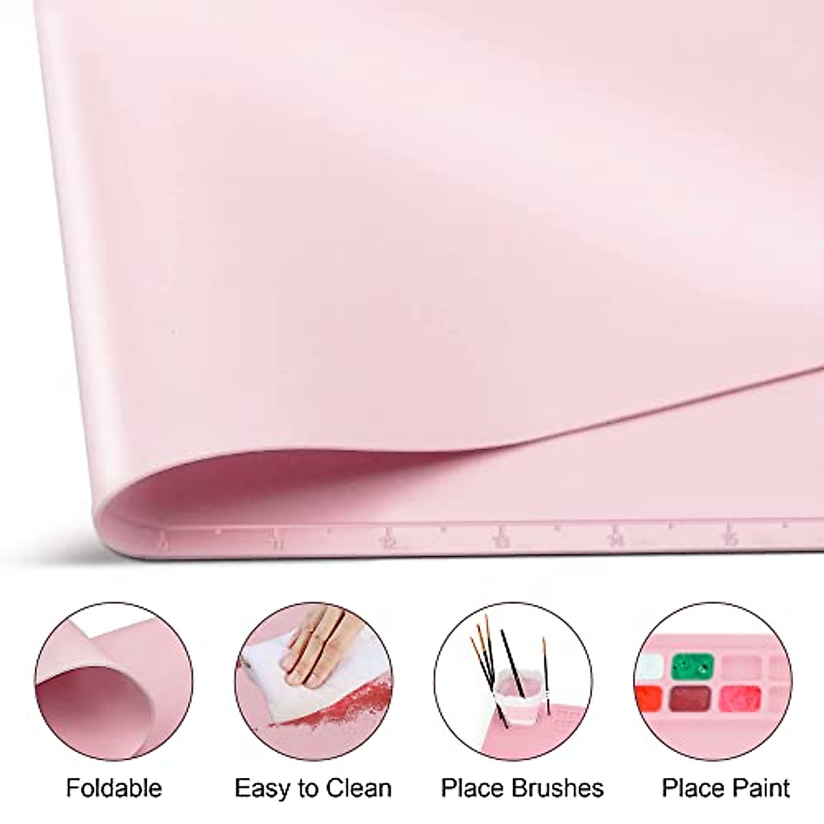 OQEEN Silicone Craft Mat, Thick Nonslip Silicone Art Mat for Kids, Oversize 20"x16" NonStick Silicone Painting Mat with Cleaning Cup, Artist Mats for Painting, Epoxy Resin, and Handmade