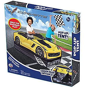 Chevy Corvette Pop Up Tent,Large Foldable Race Car Play Tent for Kids, Birthday Gift Boy, Yellow, 3+