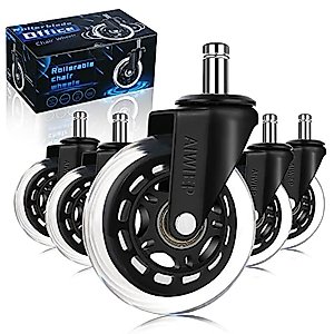 Office Chair Caster Wheels,Set of 5 - Protect Your Floor for Hardwood and Carpet - Quick & Quiet Rolling- Rubber Chair Casters Replacement