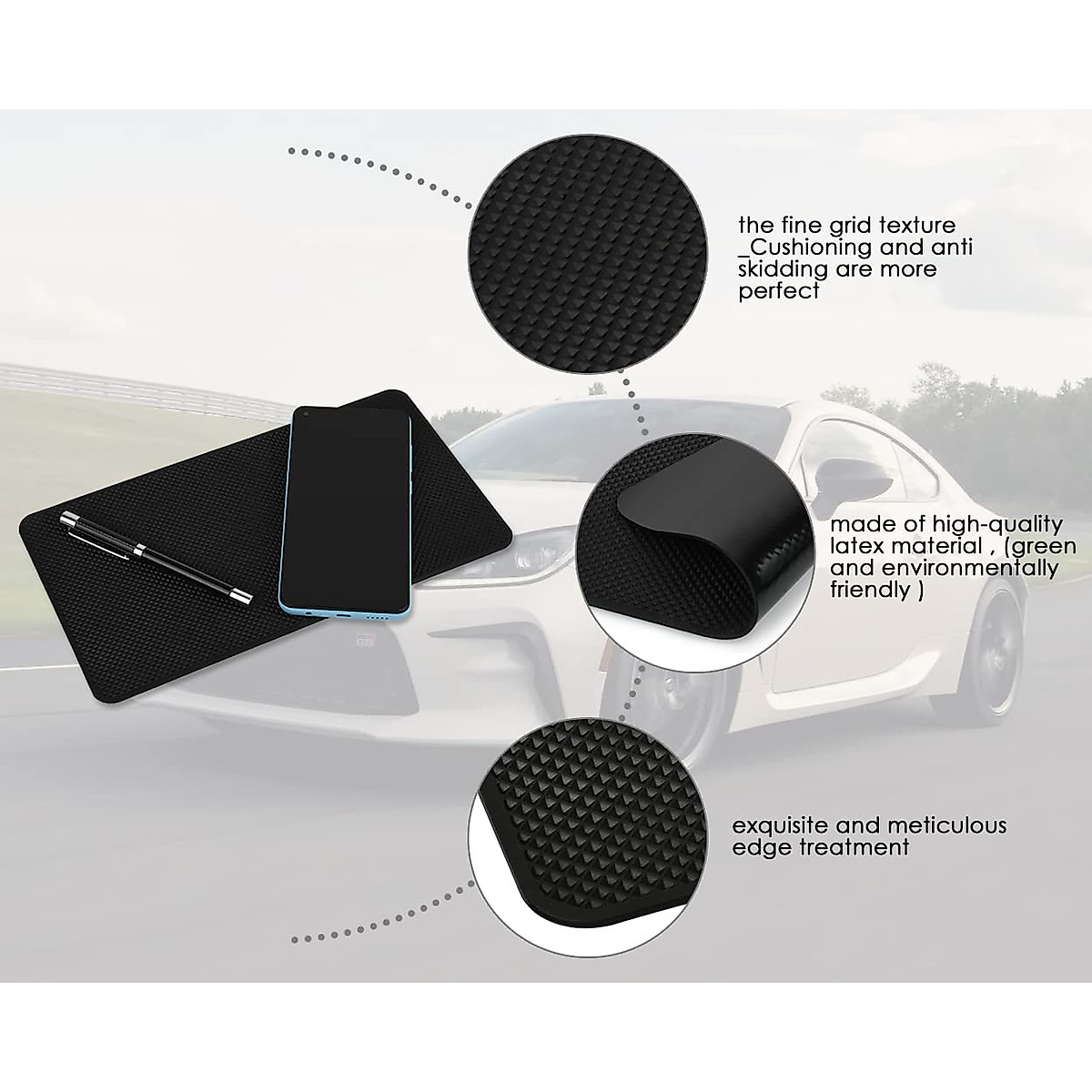 DS. DISTINCTIVE STYLE Car Dashboard Mat 10.5x5.9 Inches Extra Large Non-Slip Sticky Pad Anti Slip Mat Adhesive Mat for Phones, Glasses, Keys