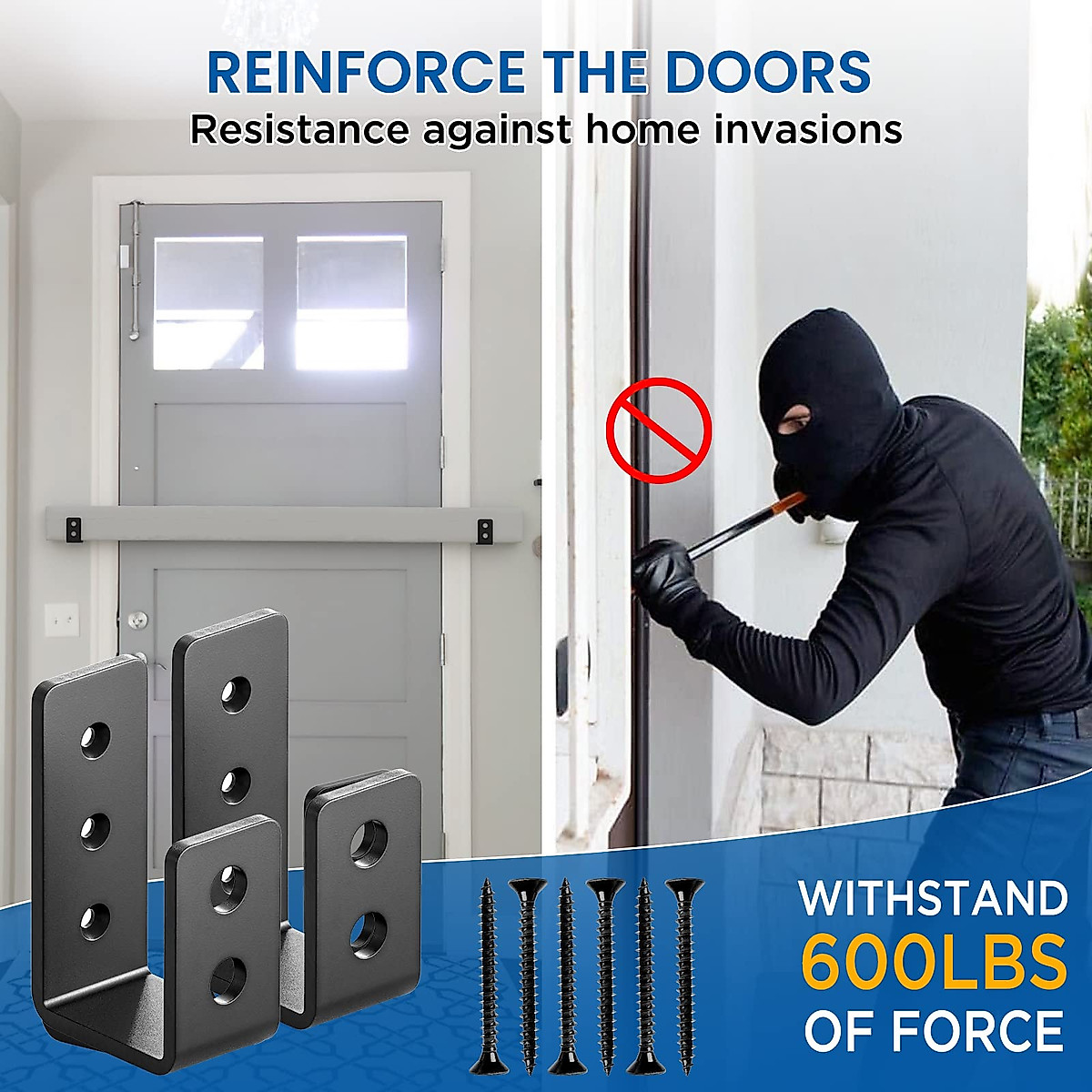 2 x 4 Door Barricade Brackets, SOCBAZZAR Heavy Duty Door Barricade Security Bar Holder U Bracket Fits 2 x 4 Lumber for Door Brace, Door Jammer, Tool Hanger - Carbon Steel, Black (2 Pack)