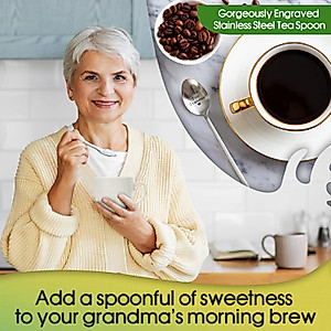 Grandma Gifts Set – 3Pc.,100% Cotton Grandma Apron with Matching Tea Towel and Engraved, Stainless Steel Tea Spoon – Great Grandmother Gifts for Grandma, Mothers Day or Grandma Birthday Gifts