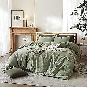 Modern Style Sage Green Duvet Cover Queen Size 100% Washed Cotton Light Green Bedding Sets Hotel Quality Solid Color Comforter Cover 1 Queen Duvet Cover with 2 Pillowcases Green Bedding Cover Set