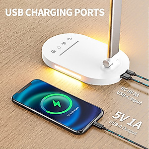 Double Head Desk Lamp for Home Office, Eye-Care Desk Light with USB Charging Port, Touch Control 5 Color Temperature & Brightness with Night Light Mode, 60min Timer Desktop Table Lamp for College Dorm
