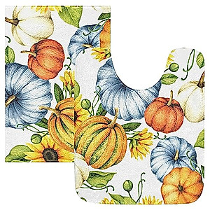 Pumpkins Sunflowers Bathroom Rug Mat Soft Absorbent Bathroom Rugs Mats Washable Bath Mats Rugs Non Slip Bath Mat Runner Rug for Bathroom Tub Bath, Rectangle Shower Rug