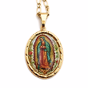 LESLIE BOULES Virgen de Guadalupe Medal Necklace for Women 18K Gold Plated Chain (A-Virgen de Guadalupe)