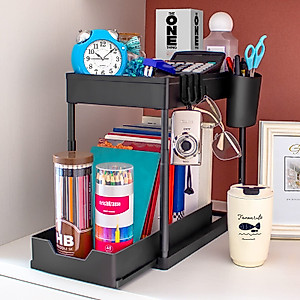 DOFIMATE 2 Pack Under Sink Organizers and Storage Bathroom,2 Tier Adjustable Height Cabinet Basket Organizer, The Bottom Slide Out Basket Under Kitchen Used for Bathroom, Storage Room