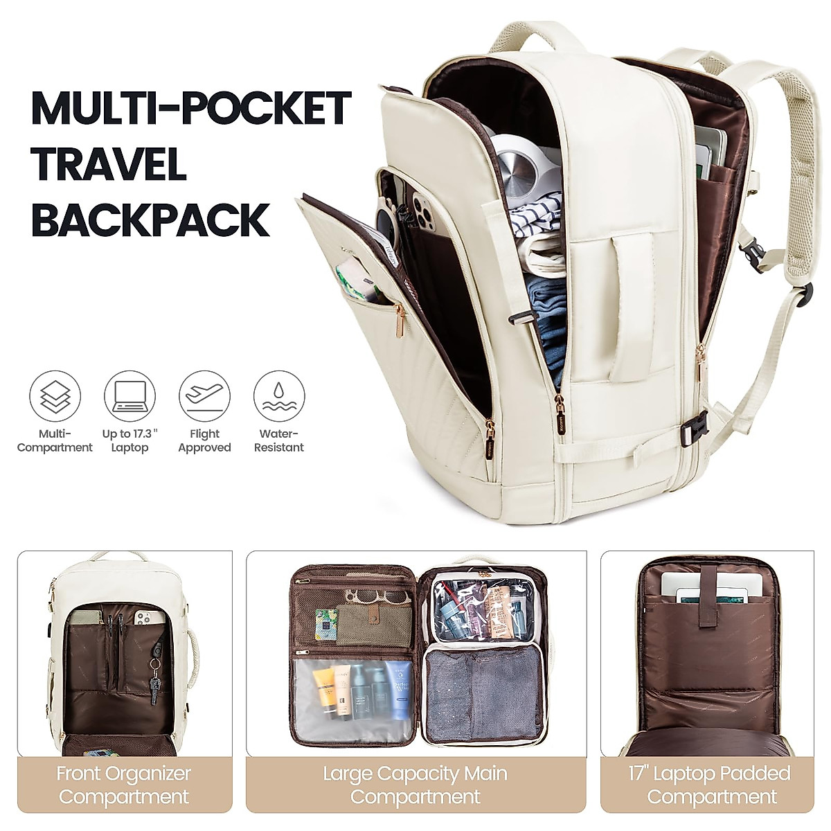 LOVEVOOK Travel Backpack,Carry On Backpack Flight Approved with Toiletry Bag,Expandable Large Laptop Backpack Women Waterproof Backpack Fit 17.3 Inch with USB Charging Port Shoes Compartment