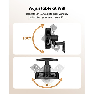 Koonie 8'' Wall Mount Fan, Quiet Small Wall Fan with Timer, 8.2ft Wired Remote, 80° Oscillation, 100° Adjustable, 3 Speeds High Velocity for RV Bedroom Kitchen Office Garage(Adapter Included)
