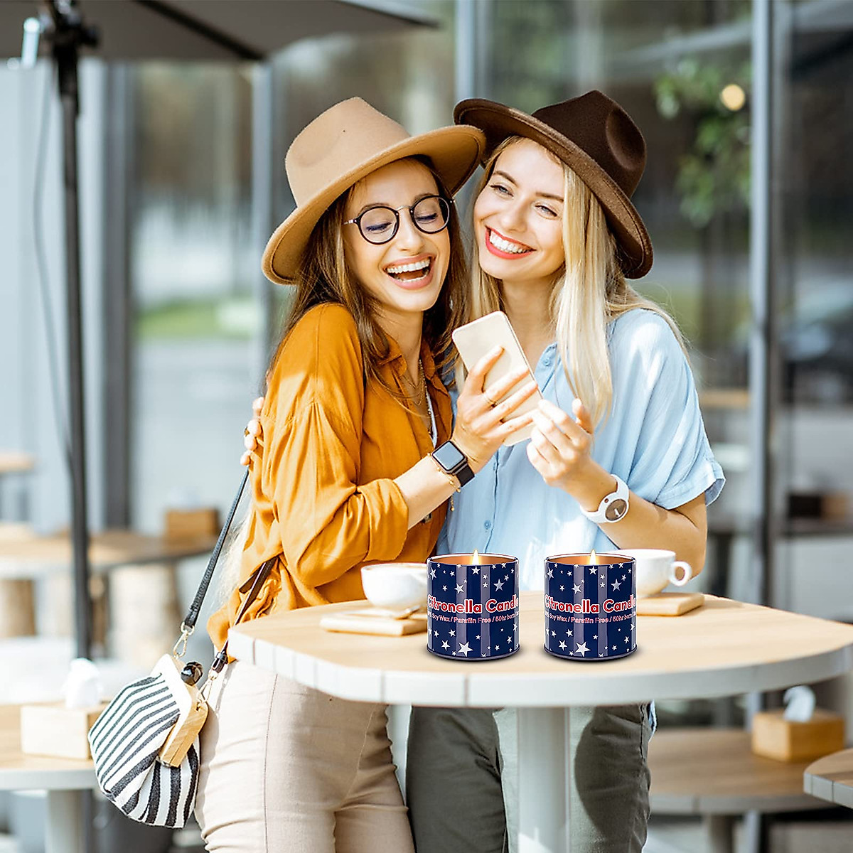 Citronella Soy Candles Outdoor, Yvenjoy American-Flag Long-Lasting Scented Candles Gifts Set for Women Natural Soy Wax Candle, Portable Travel Jar Candle for Home, Garden, Backyard, 2-Pack x 8oz