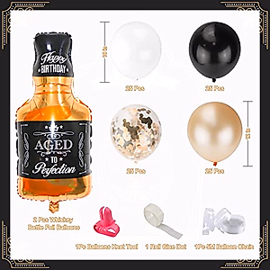 Whiskey Balloons Garland Arch Kit, Black White Champagne Gold Confetti Balloons Garland Arch, Whiskey Birthday Party Decorations for Men 30th 40th 50th Birthday Aged to Perfection Party Supplies