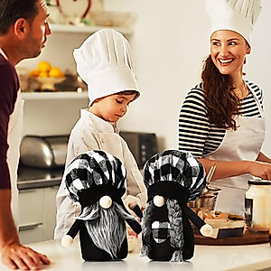 YuQi 2PCS Plaid Kitchen Chef Gnomes Plush, Black White Plaid Couple Cooking Gnome Elf Doll for Home Table Display Ornament, Unique Chriatmas Gifts Ideas