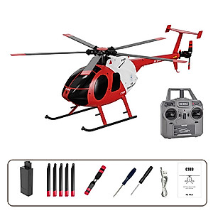 Newcomer MD500 C189 RC Helicopter, Aircraft Model 1/28 2.4G 4CH Single-Rotor Helicopter Model, Remote Helicopter Toys for Boys and Girls (RTF Version/Red and White)