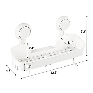 4OURVAN Spice Storage Rack Vacuum Shower Caddy with 4 Hooks Suction Cup Bathroom Kitchen Organizer Shelf Rack Shower Basket Wall Mounted Organizer for Shampoo | Spice | No-Drilling Removable Reusable