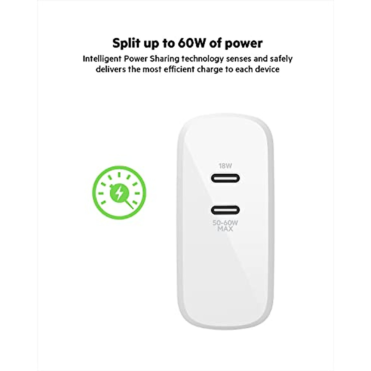 Belkin BoostCharge USB C 68W GaN Wall Charger with Dual Ports - iPhone Charger Fast Charging, Type C Charger, USB C Charger w/ PD for Samsung Galaxy, iPad Pro, Macbook Pro, Includes 2M USB C Cable