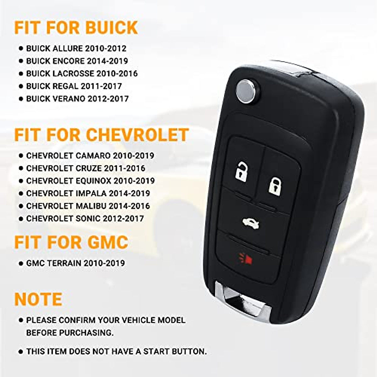 CarBole Keyless Entry Remote Control Key Fob Flip Folding 4 Button Car Door Lock Security Alarm System Replacement for Chevy 2010-2016 Camaro, 2010-2016 Cruze, (OHT01060512)