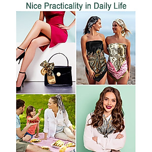 JaGely 12 Pcs 35" Satin Square Large Head Scarves Silk Like Neck Scarf Vintage Bandanas Satin Hair Scarf Neckerchief(Classic Style)