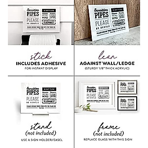 5x7 Inch Sensitive Pipes Designer Bathroom Sign ~ Ready to Stick, Lean or Frame ~ Premium Acrylic Plexiglass, Durable (White)