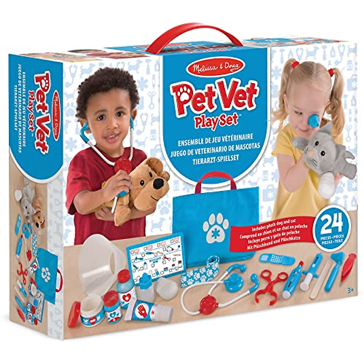 Melissa & Doug Examine and Treat Pet Vet Play Set (24 pcs) - Kids Veterinary Play Set, Veterinarian Kit For Kids, STEAM Toy, Pretend Play Doctor Set For Kids Ages 3+