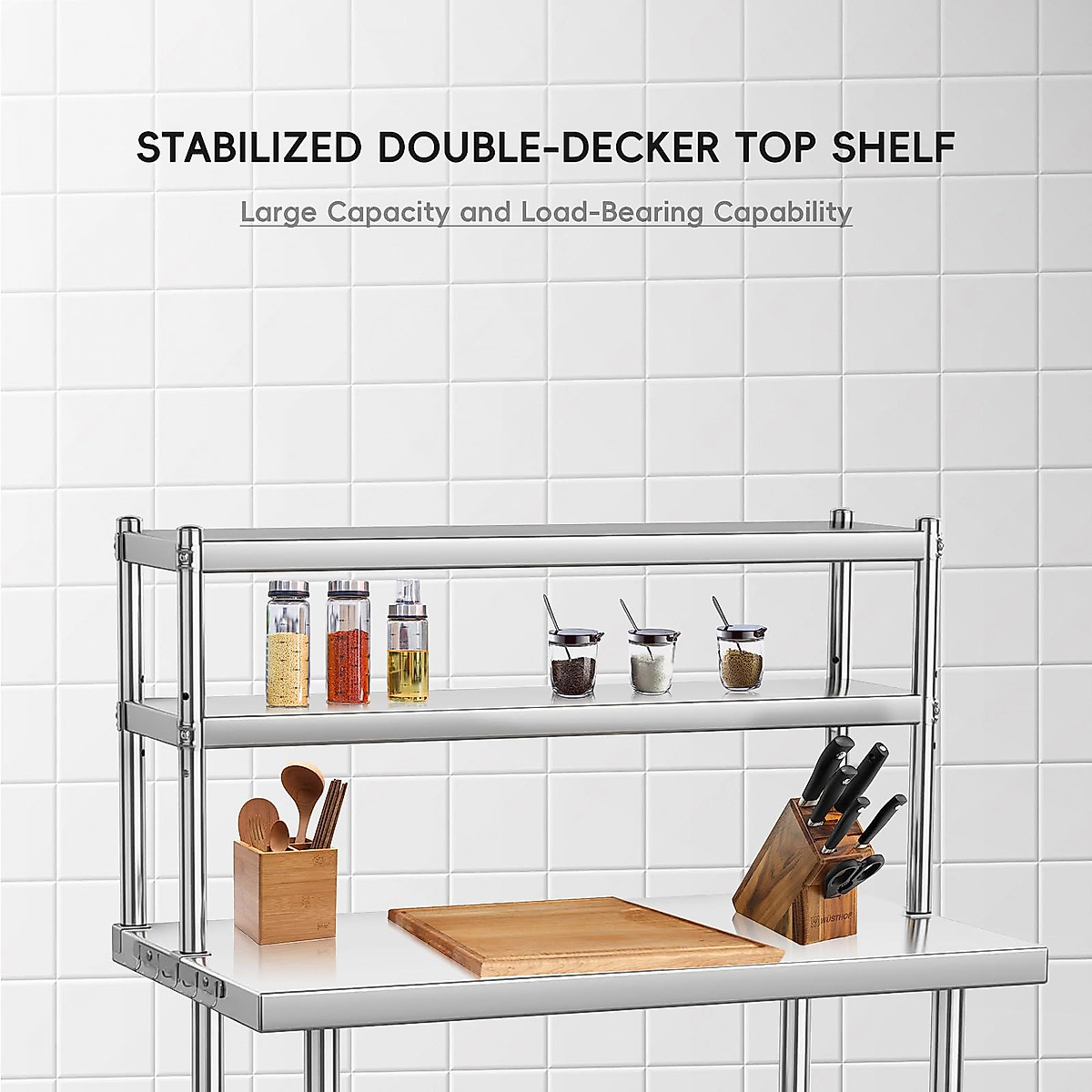 Garvee Stainless Steel Table with Overshelves, 36" X 24" Commercial Work Table with 36" X 12" Shelf, Metal Kitchen Prep Table & Shelving Combo
