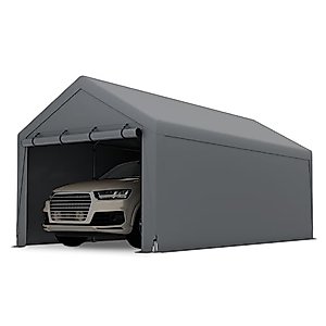 Magshion 10'x20' Carport Heavy Duty Car Canopy Portable Garage with Roll Up Zipper Door, 180g PE Tarps, W/Side Tarps for Sandbag Mounting, Boat Shelter for Car, Truck and Party (Gray)