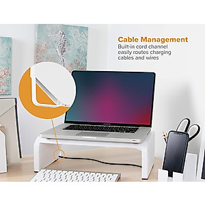 Bostitch Office Konnect Adjustable Monitor Stand Riser, 4 Height Adjustments, Built-In Cable Management, Rubber Feet - White